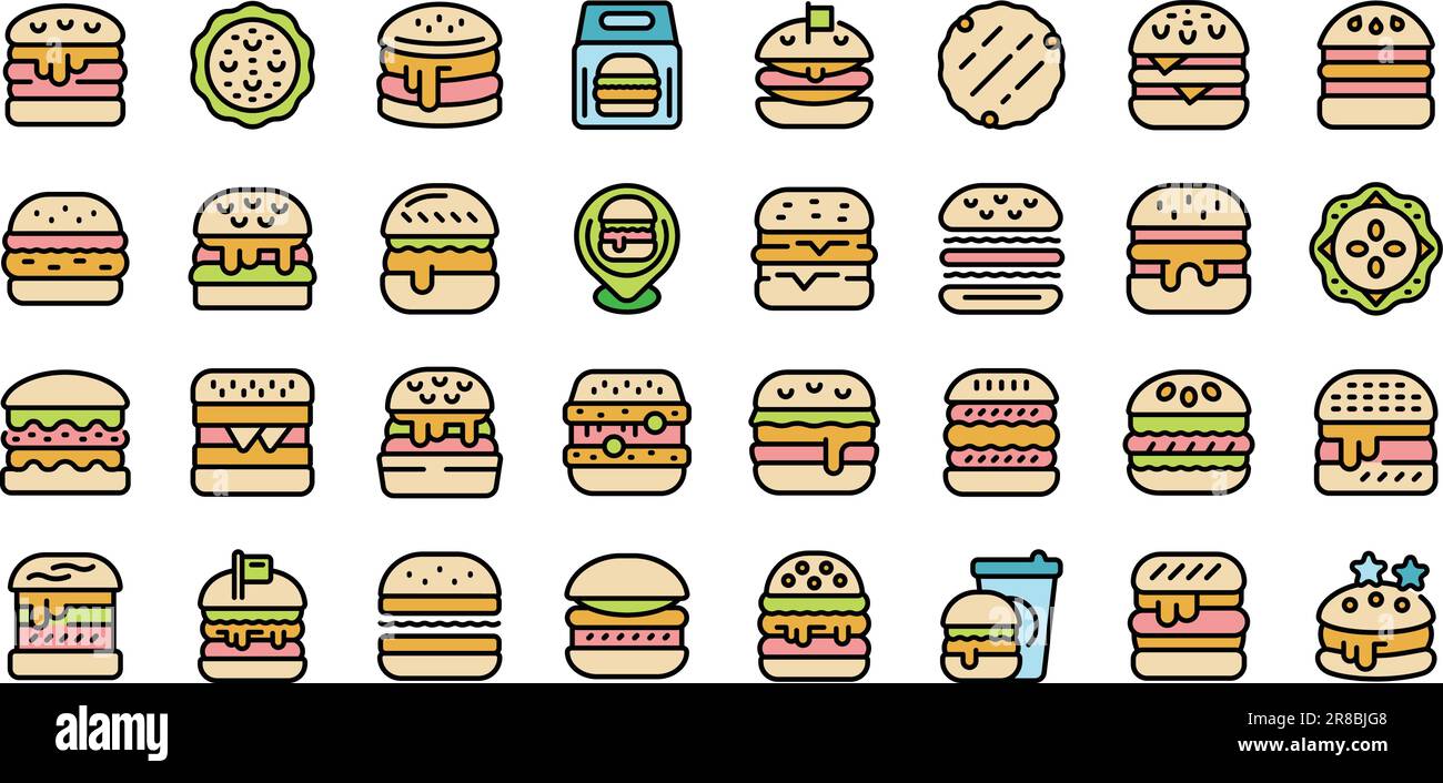 Hamburger icons set outline vector. Food burger. Triple bread thin line ...