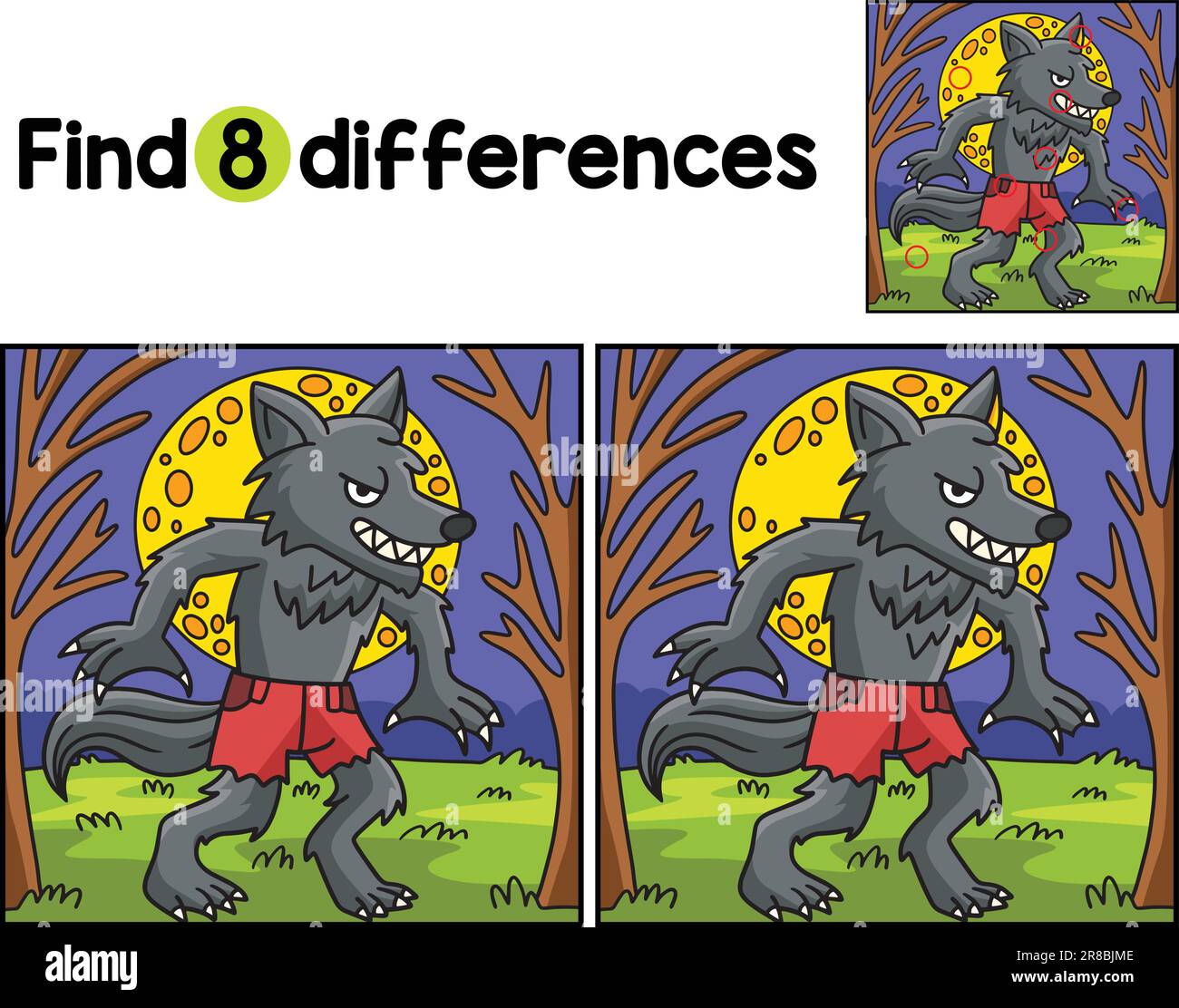 Werewolf Halloween Find The Differences Stock Vector Image & Art - Alamy