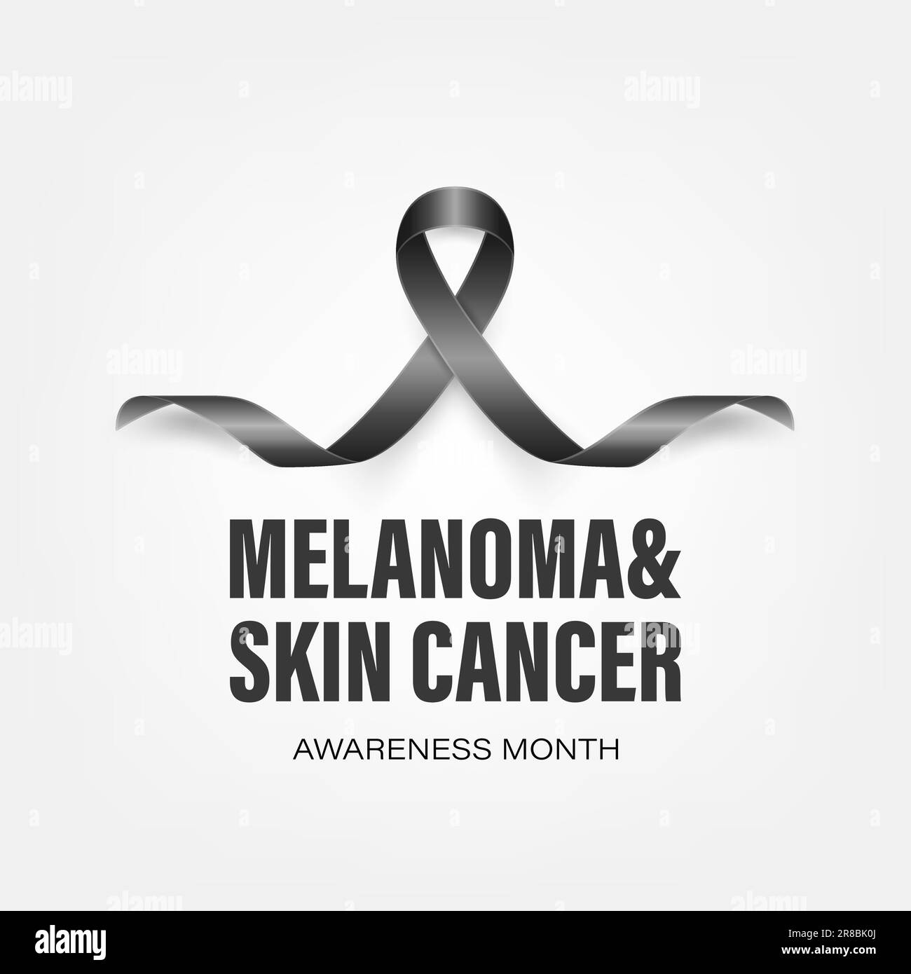 Melanoma Skin Cancer Banner Card Placard With Vector 3d Realistic Black Ribbon On White