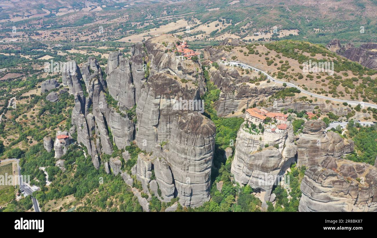 Beautiful aerial views of the monasteries in Meteora Kalabaka, Trikala ...