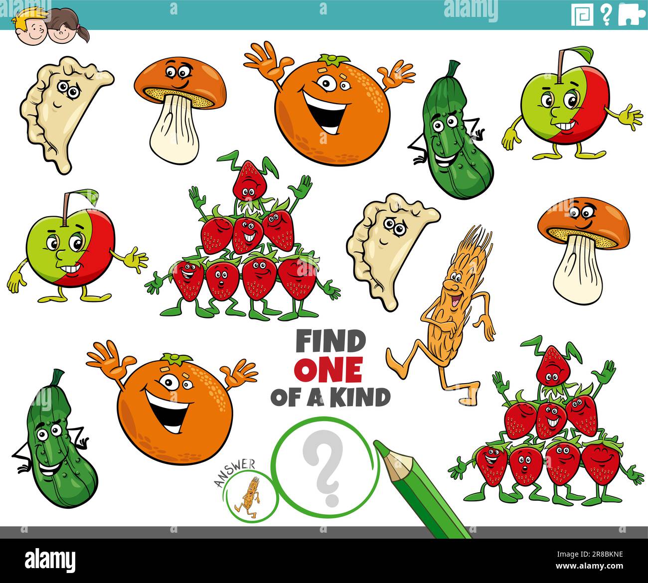 Cartoon illustration of find one of a kind picture educational game ...