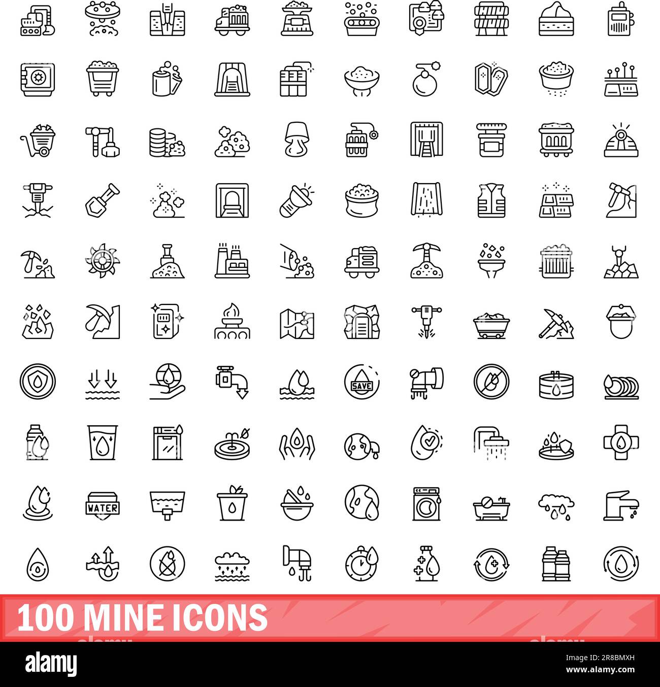 100 mine icons set. Outline illustration of 100 mine icons vector set ...