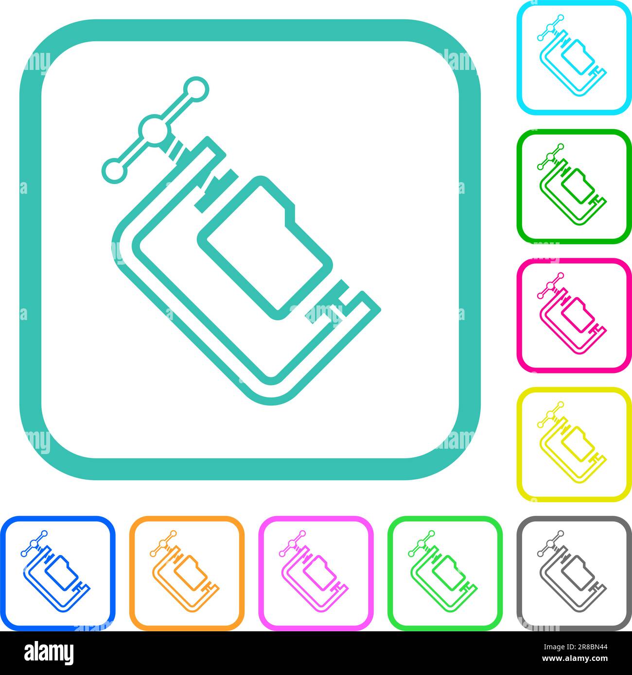 Folder compression outline vivid colored flat icons in curved borders on white background Stock ...