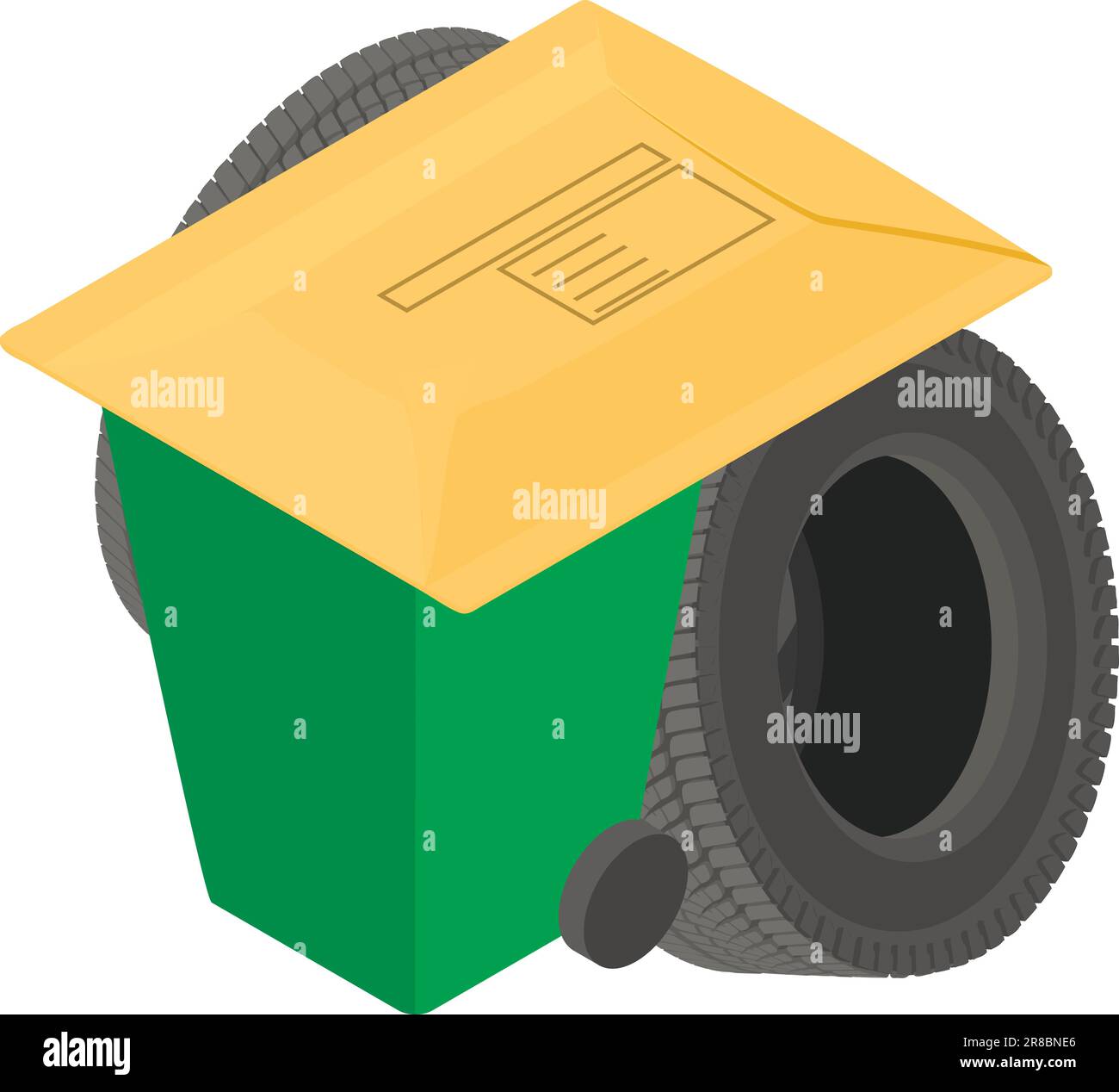 Sorting garbage icon isometric vector. Worn car tire, old envelope and metal urn. Environmental ...