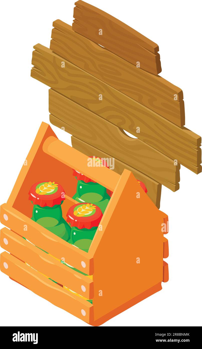 Drink delivery icon isometric vector. Beer bottle in wooden box and ...