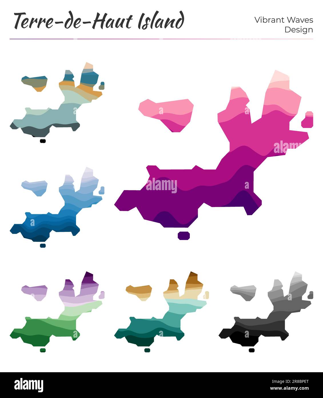 Set of vector maps of Terre-de-Haut Island. Vibrant waves design ...