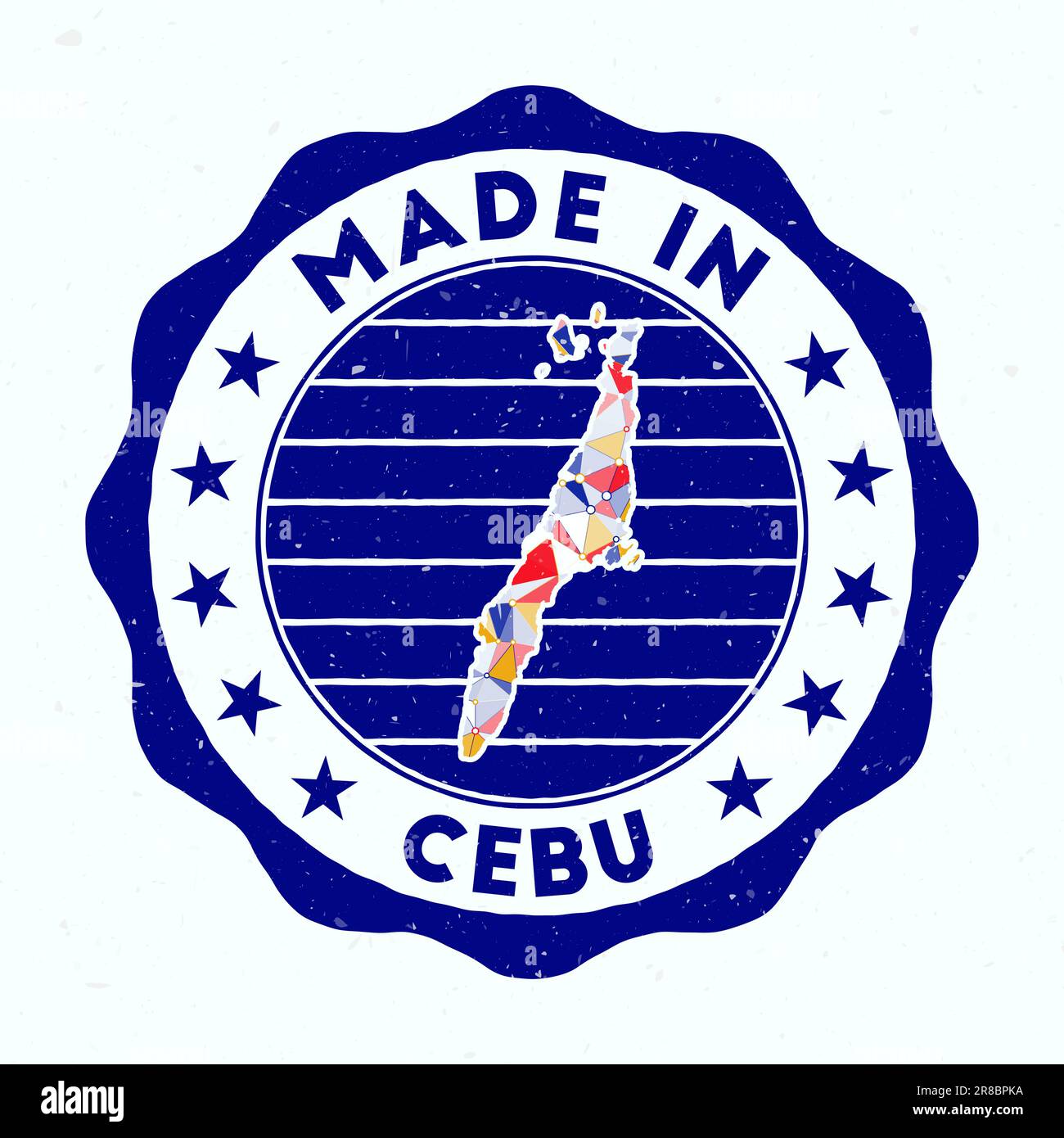 Made In Cebu. Island round stamp. Seal of Cebu with border shape ...