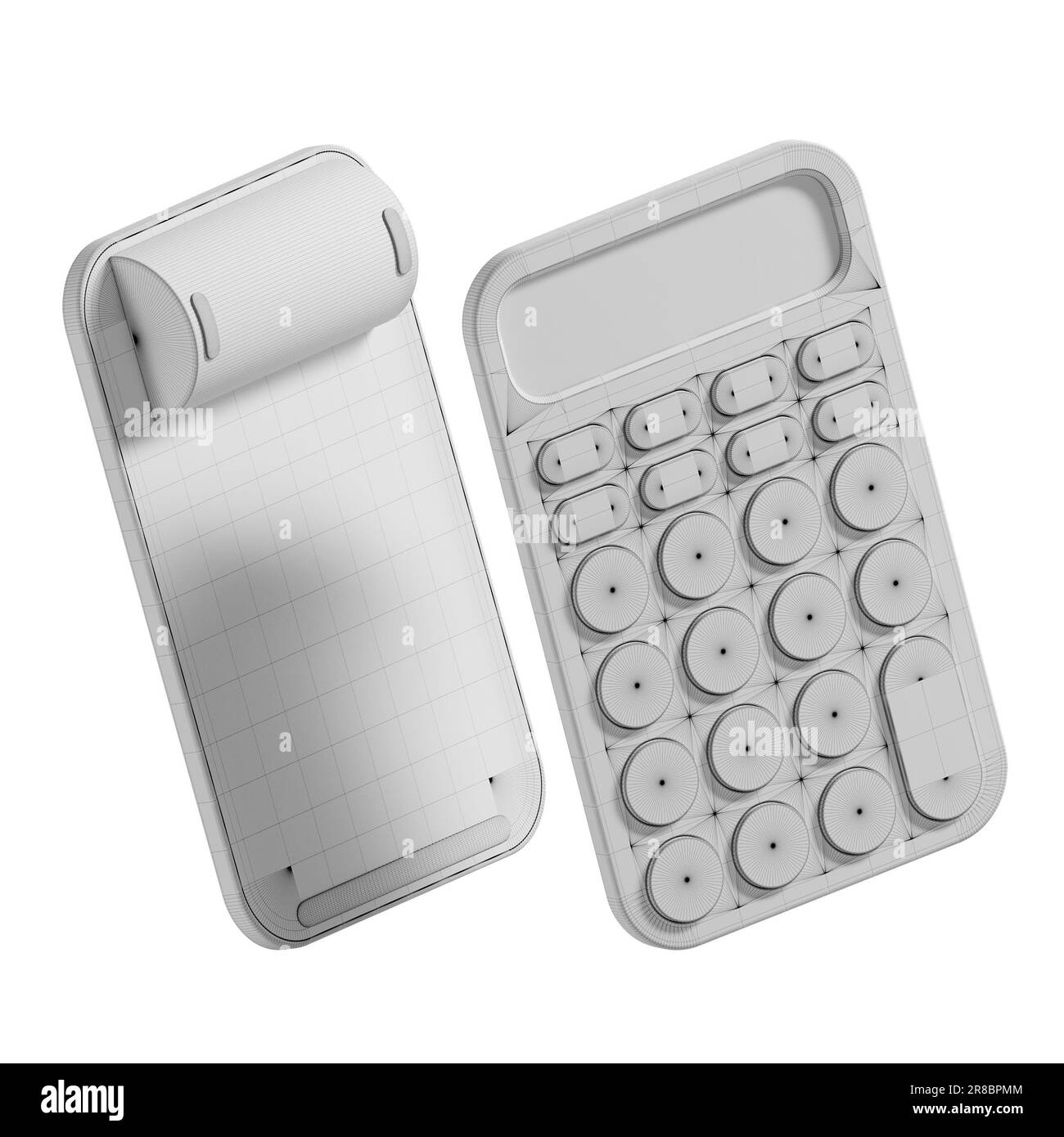 A 3d rendering of a modern calculator with a white background, isolated ...