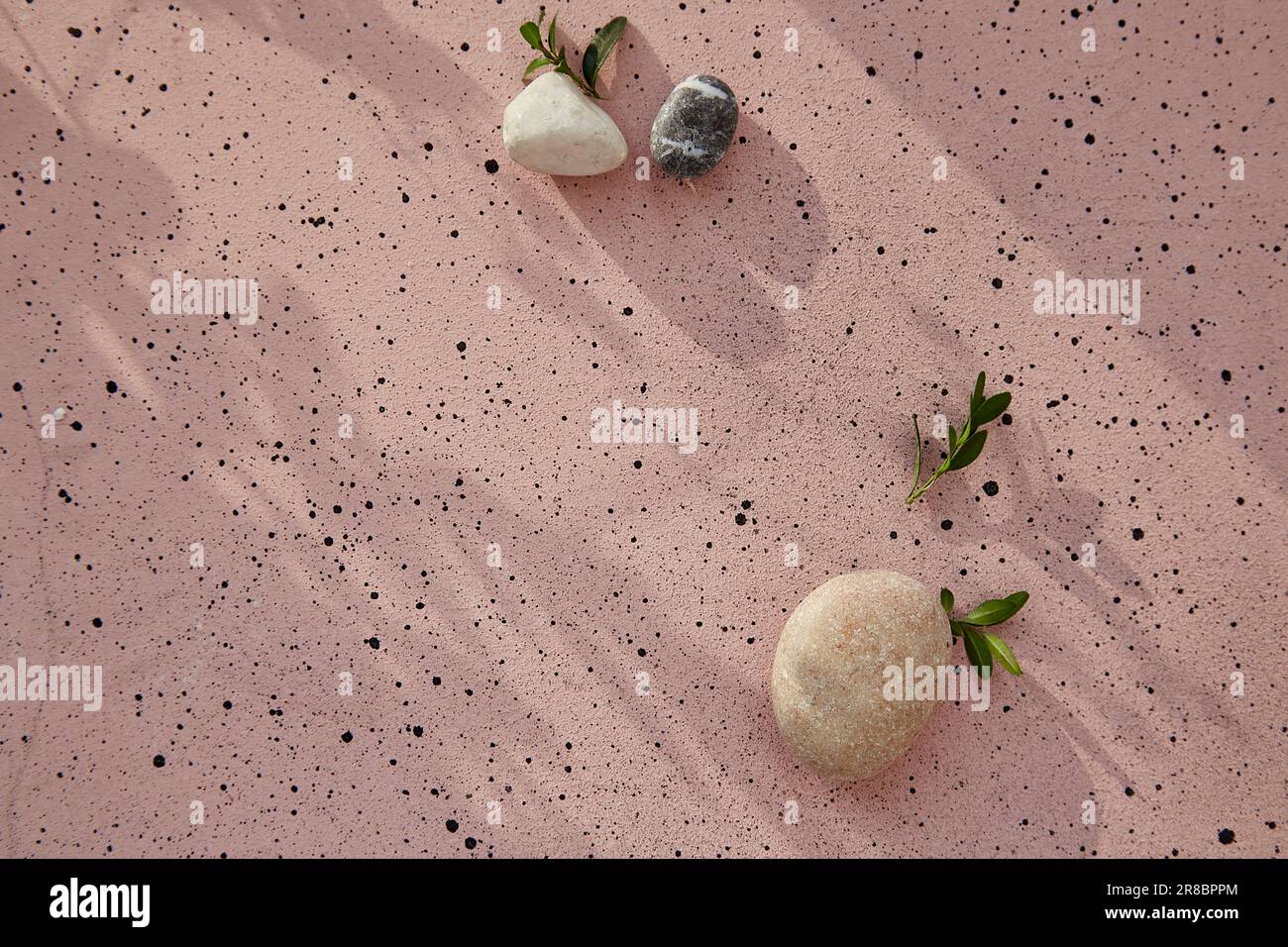 Minimalistic summer background with natural pebbles with shadows ...