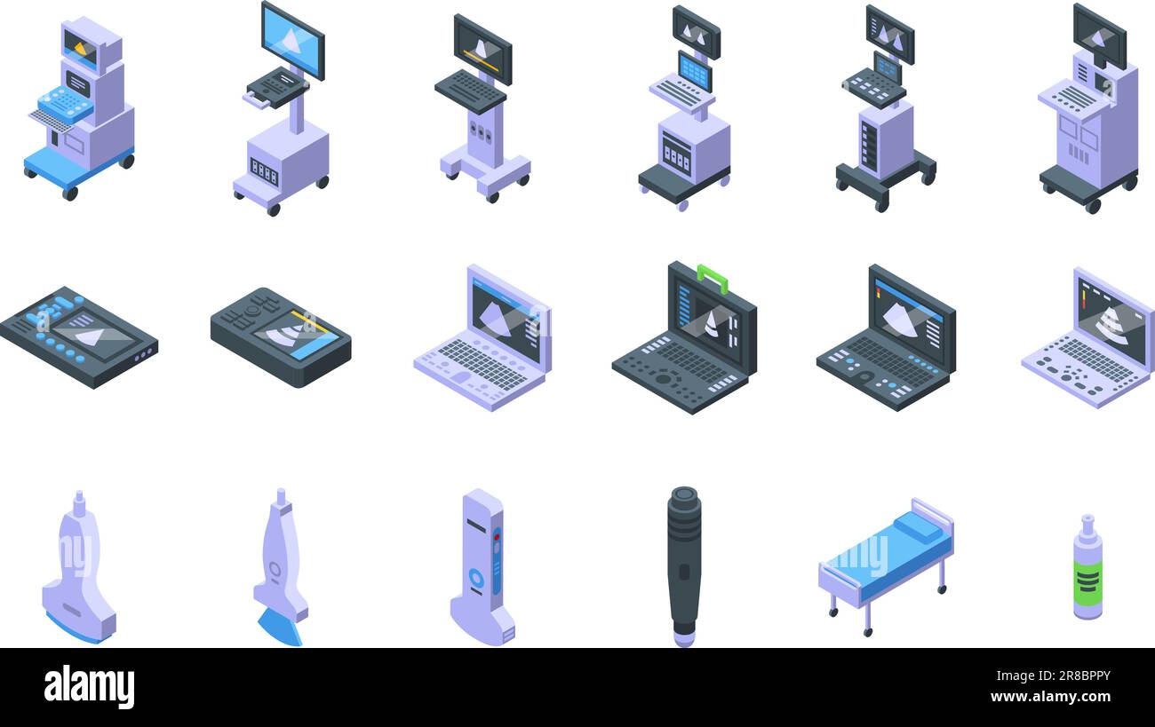 Ultrasound machine icons set isometric vector. Probe doctor. Ultrasonic ...