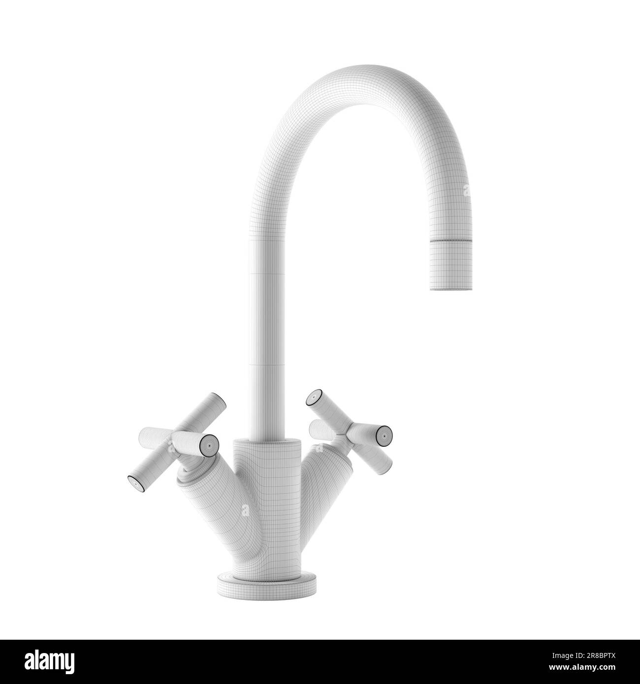 A three-dimensional rendering of a modern, chrome plated faucet ... A three-dimensional rendering of a modern, chrome plated faucet ...