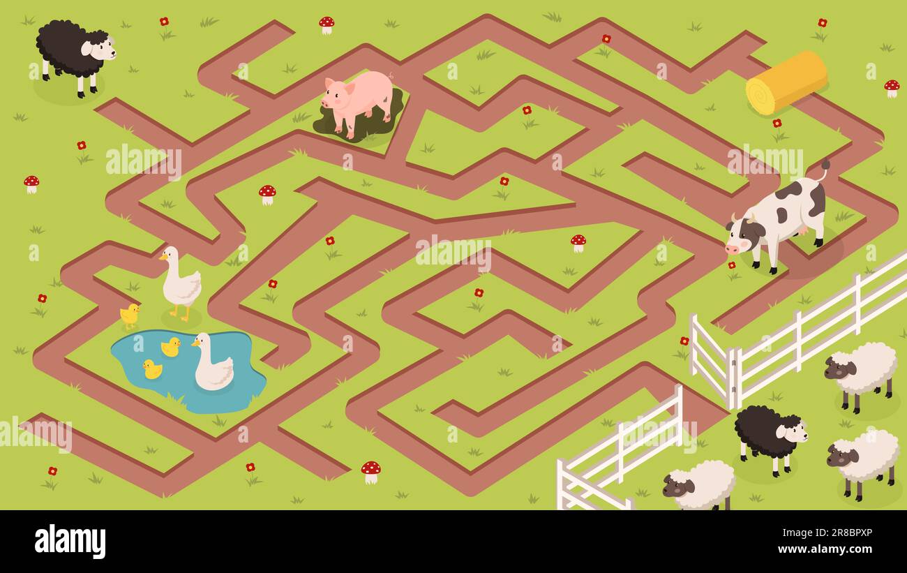 Isometric farm maze vector illustration Stock Vector Image & Art - Alamy