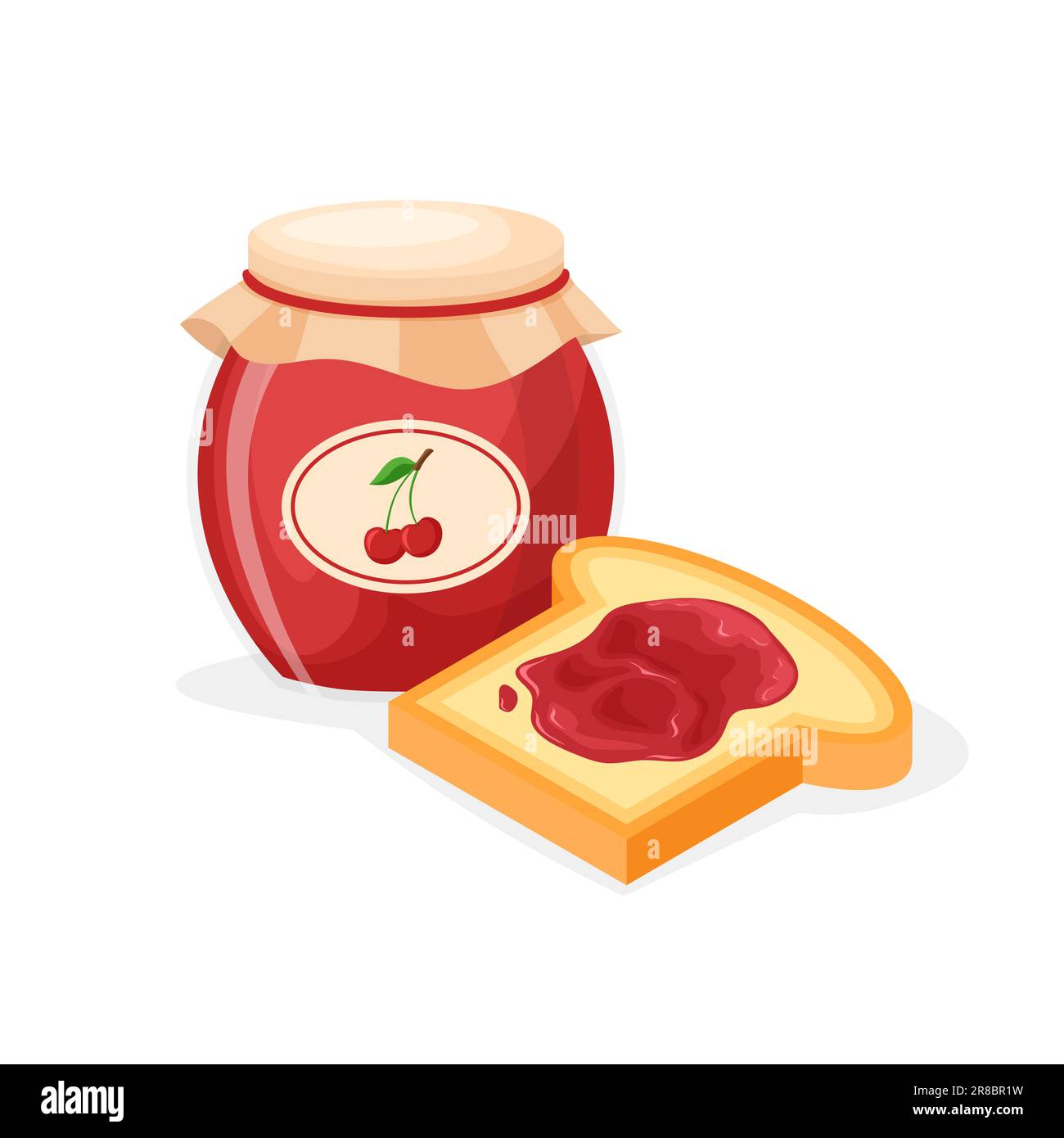Toast bread and jar of cherry jam. Sweet cherries sandwich. Vector ...