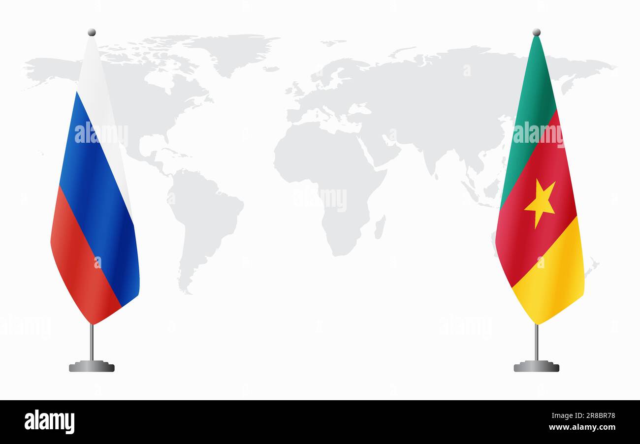 Russia and Cameroon flags for official meeting against background of ...