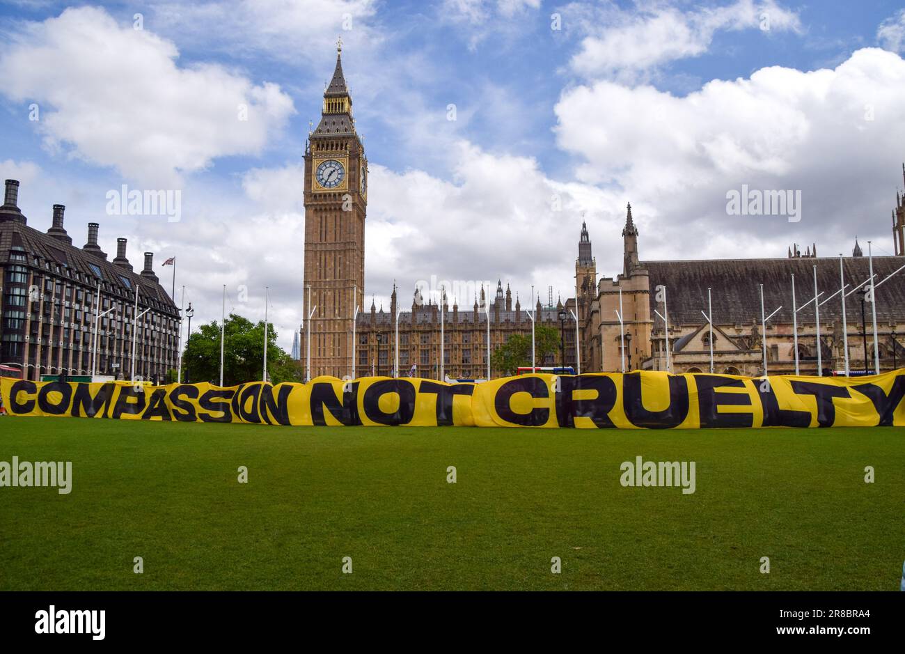 London, UK. 20th June 2023. Amnesty UK activists hold a huge ...