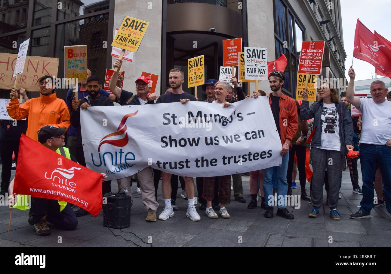 London, UK. 20th June 2023. Members of homelessness charity St Mungo's ...