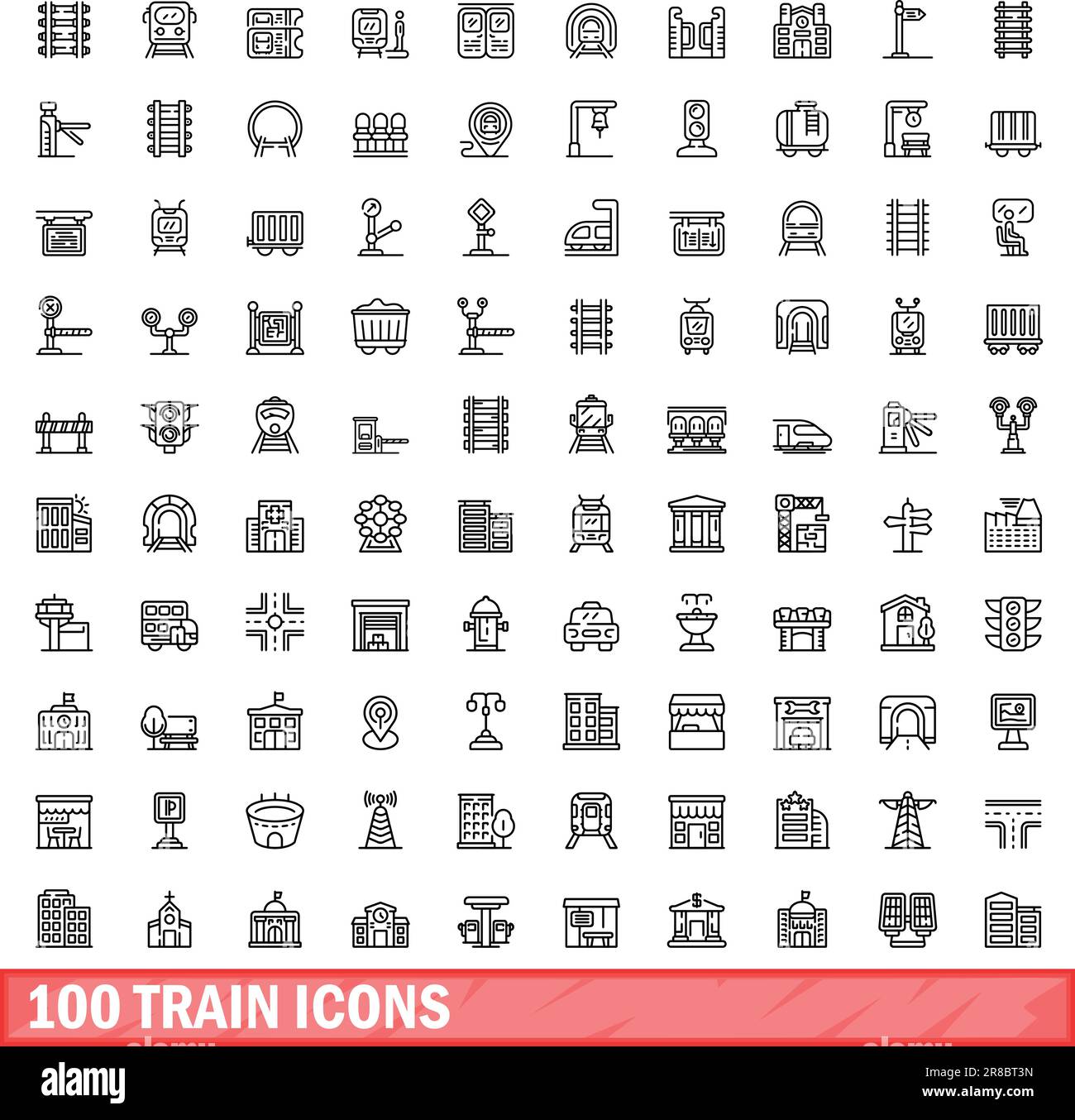 100 train icons set. Outline illustration of 100 train icons vector set ...