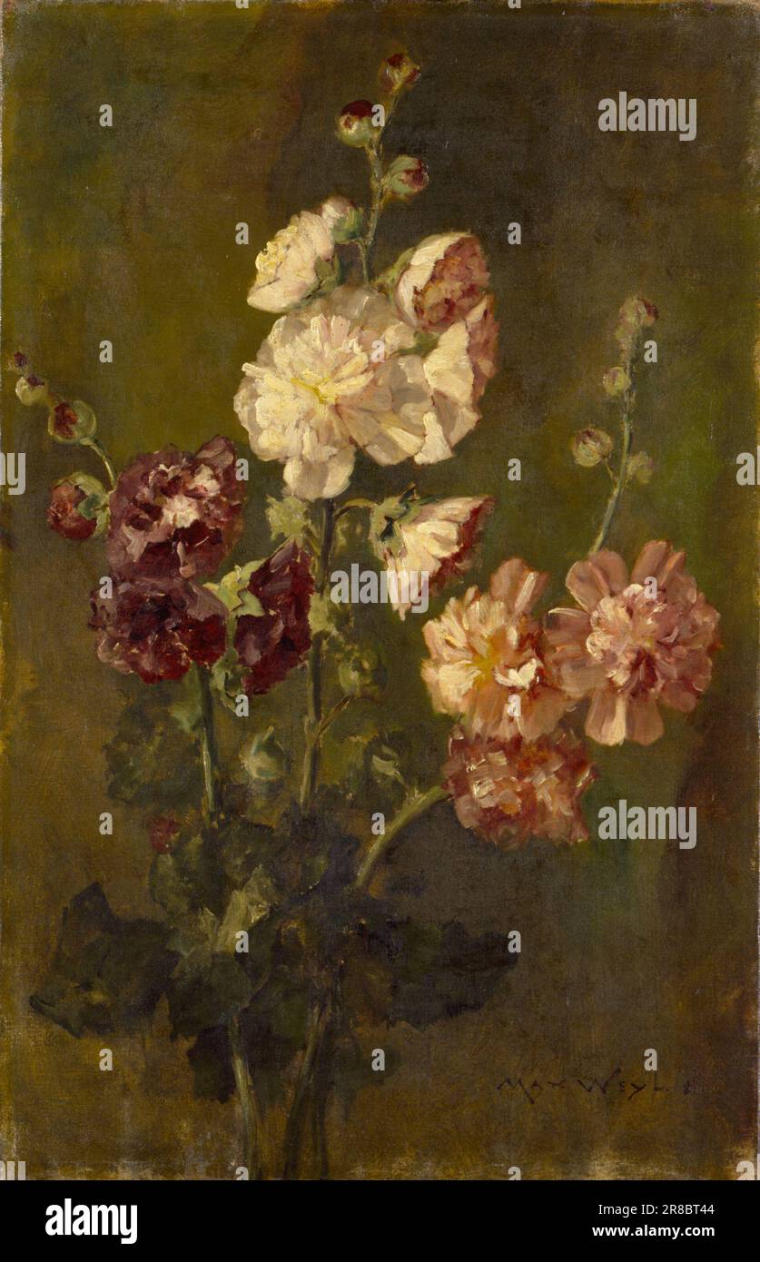 Hollyhocks 1881 by Max Weyl, born Muhlen-on-Neckar, Germany 1837-died ...