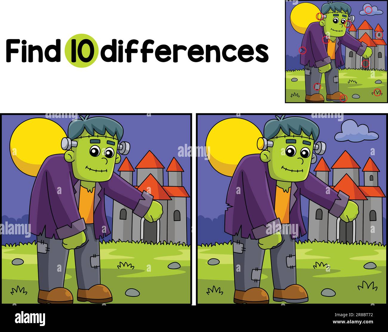Frankenstein Halloween Find The Differences Stock Vector Image & Art ...