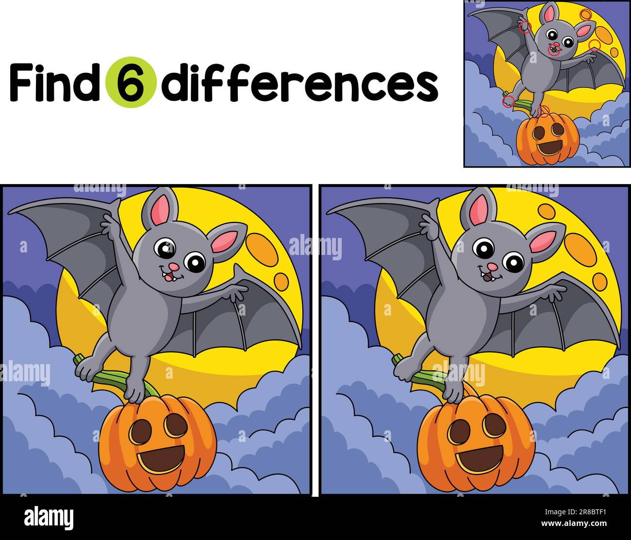 Flying Bat Halloween Find The Differences Stock Vector Image & Art - Alamy