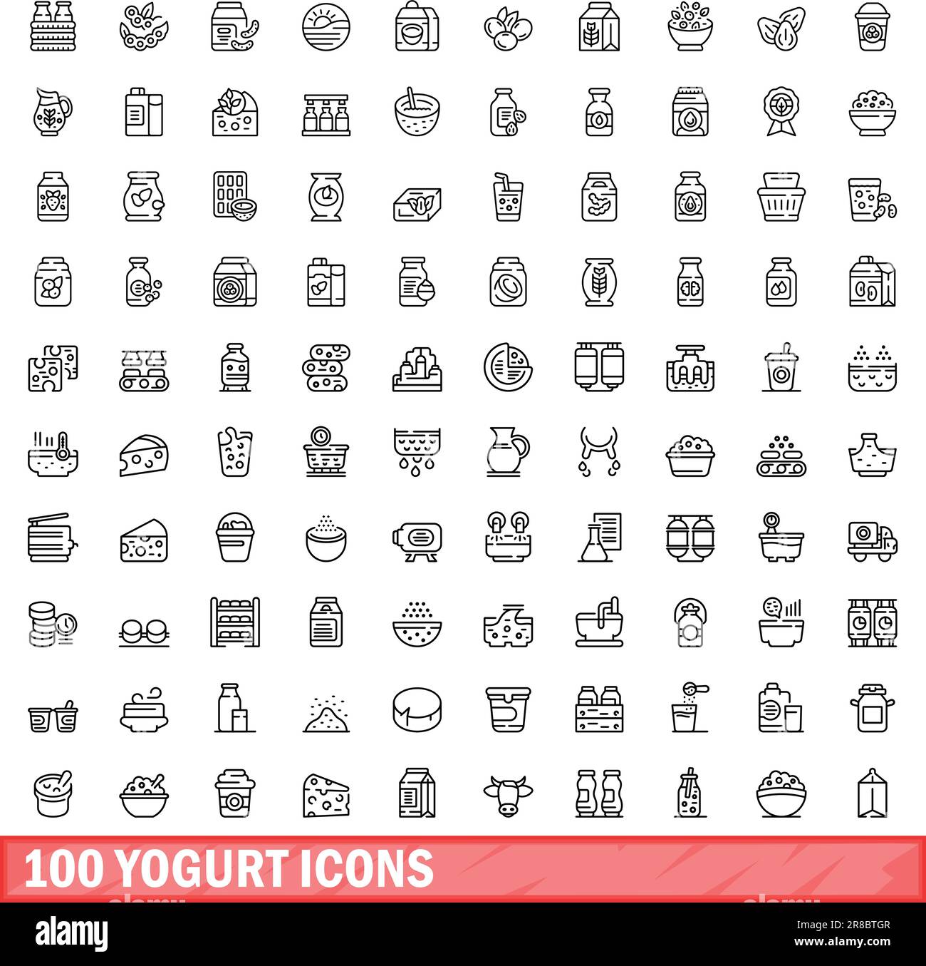 100 yogurt icons set. Outline illustration of 100 yogurt icons vector ...