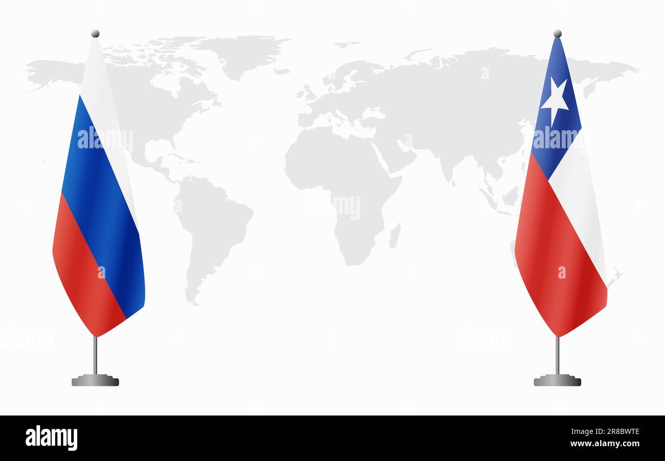 Russia and Chile flags for official meeting against background of world ...