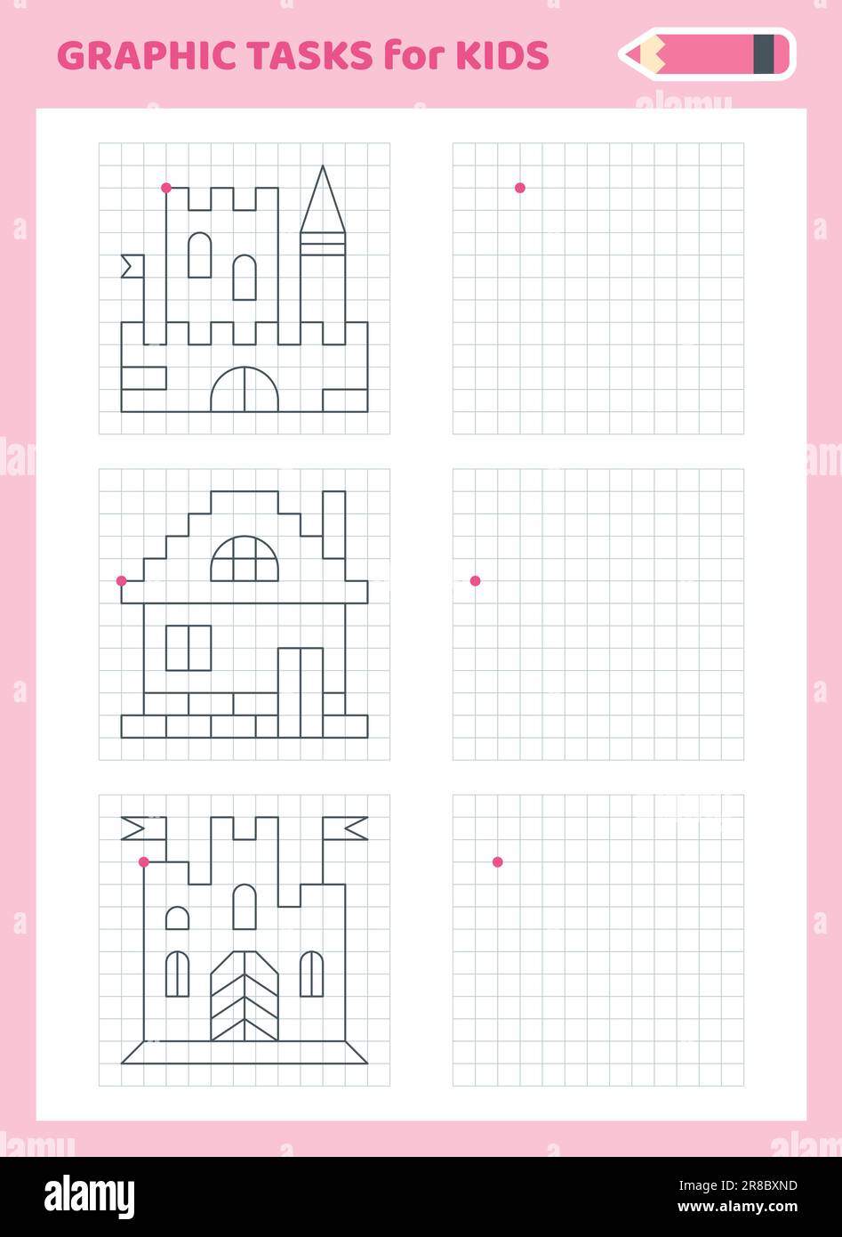 Graphic tasks by cells. Educational games for kids Stock Vector Image ...