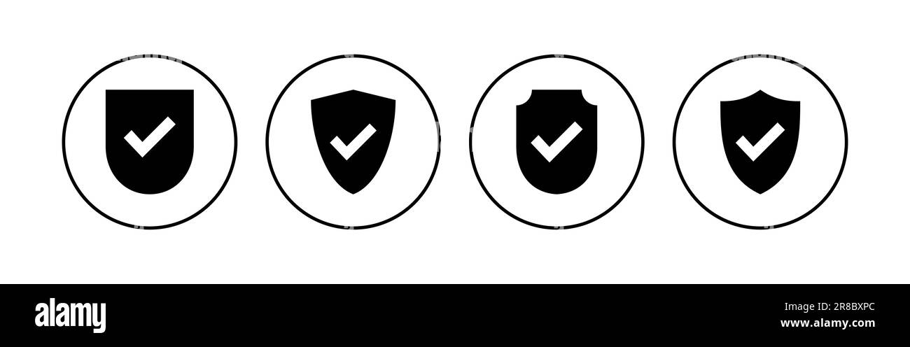 Shield check mark icon set. Protection approve sign. Safe icon vector ...