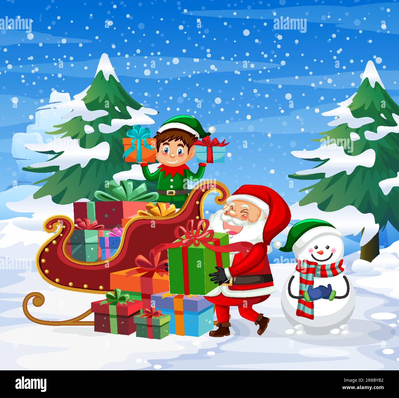 Santa and elf delivery gift illustration Stock Vector Image & Art - Alamy