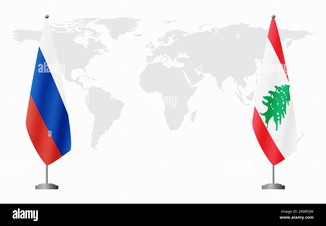 Russia and Lebanon flags for official meeting against background of ...