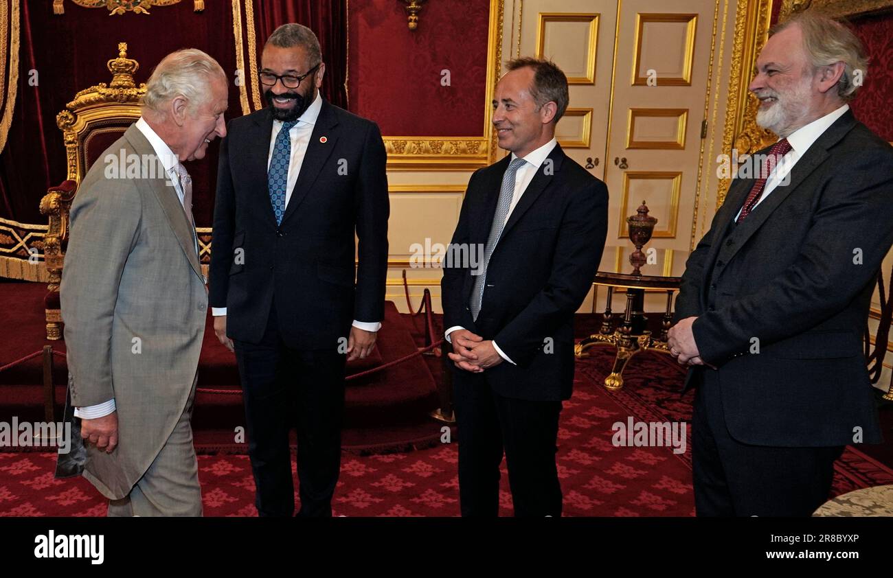 (left-right) King Charles III, Foreign Secretary James Cleverly ...