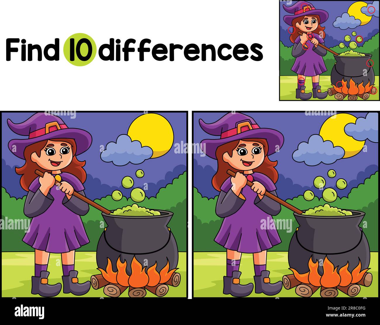 Witch Potion Pot Halloween Find The Differences Stock Vector Image ...