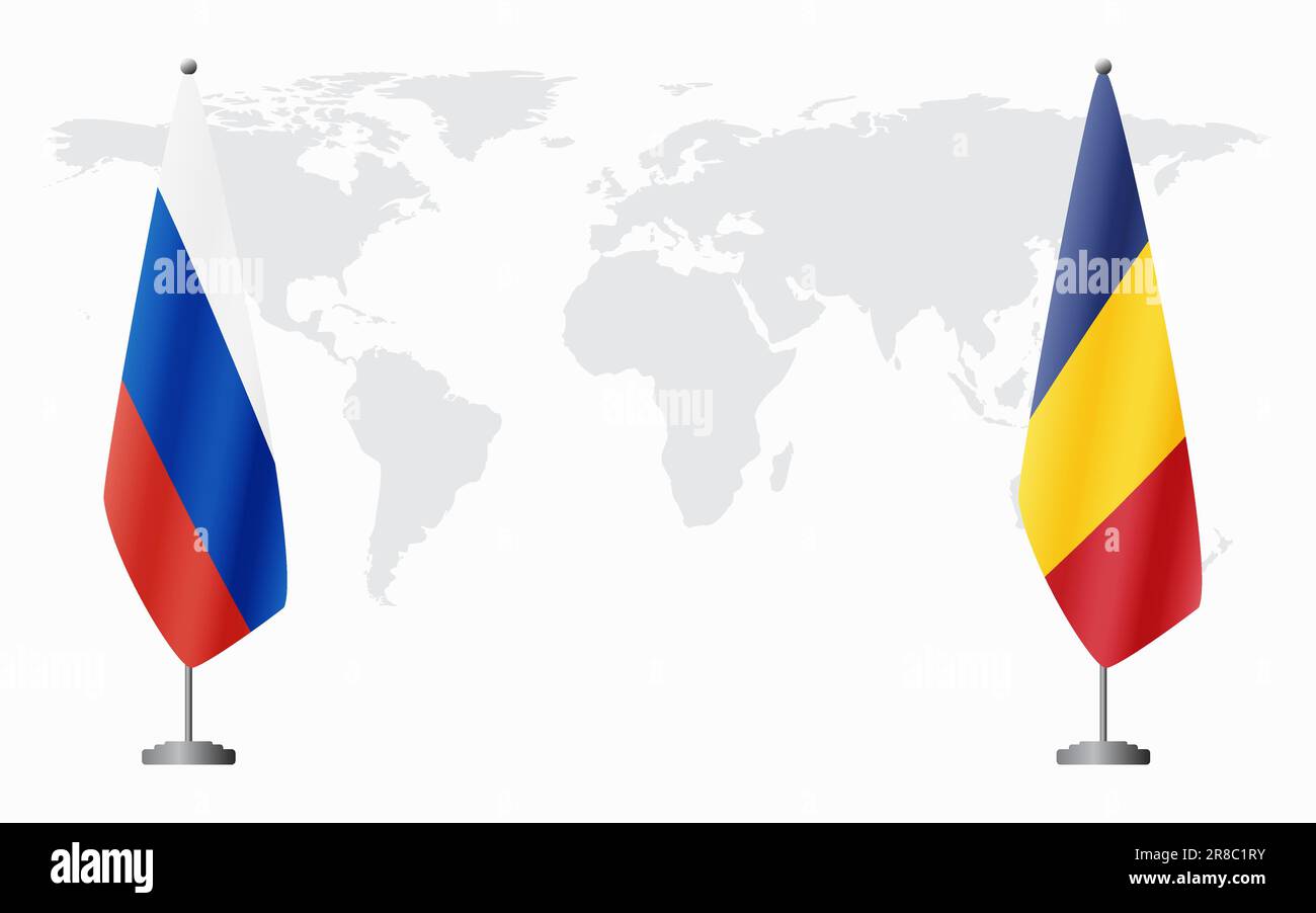 Russia and Romania flags for official meeting against background of ...