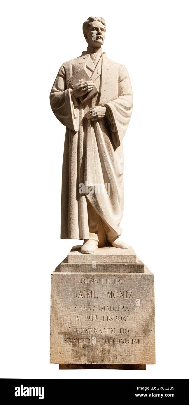 White marble statue cut out on white background of Jaime Moniz a ...