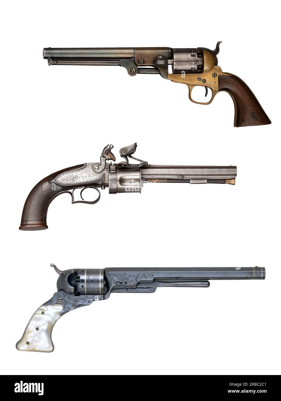 antique vintage handguns isolated background Stock Photo - Alamy