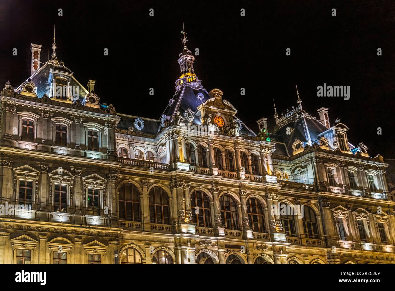 Colorful Illuminated Night Hotel de Ville City Hall Street Building ...