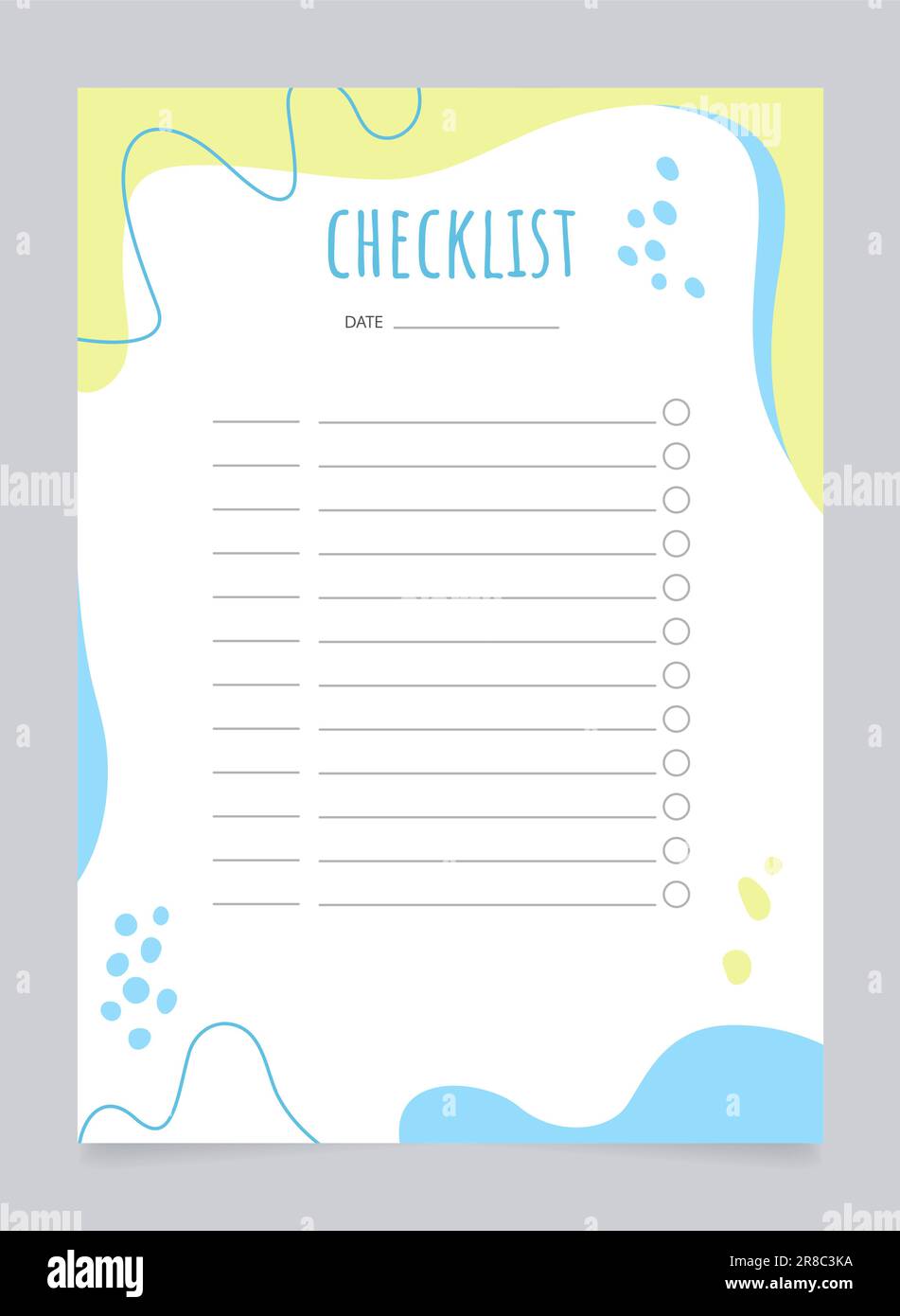 Checklist with date worksheet design template Stock Vector Image & Art ...