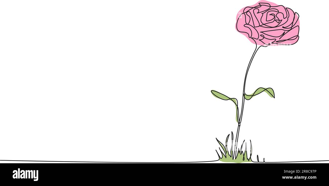 colored continuous single line drawing of a flower, line art vector ...