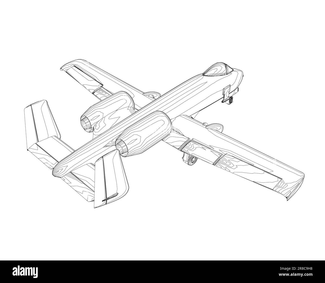 Outline Combat Aircraft In Isolate On A White Background Modern Combat Aircraft Stylized Image