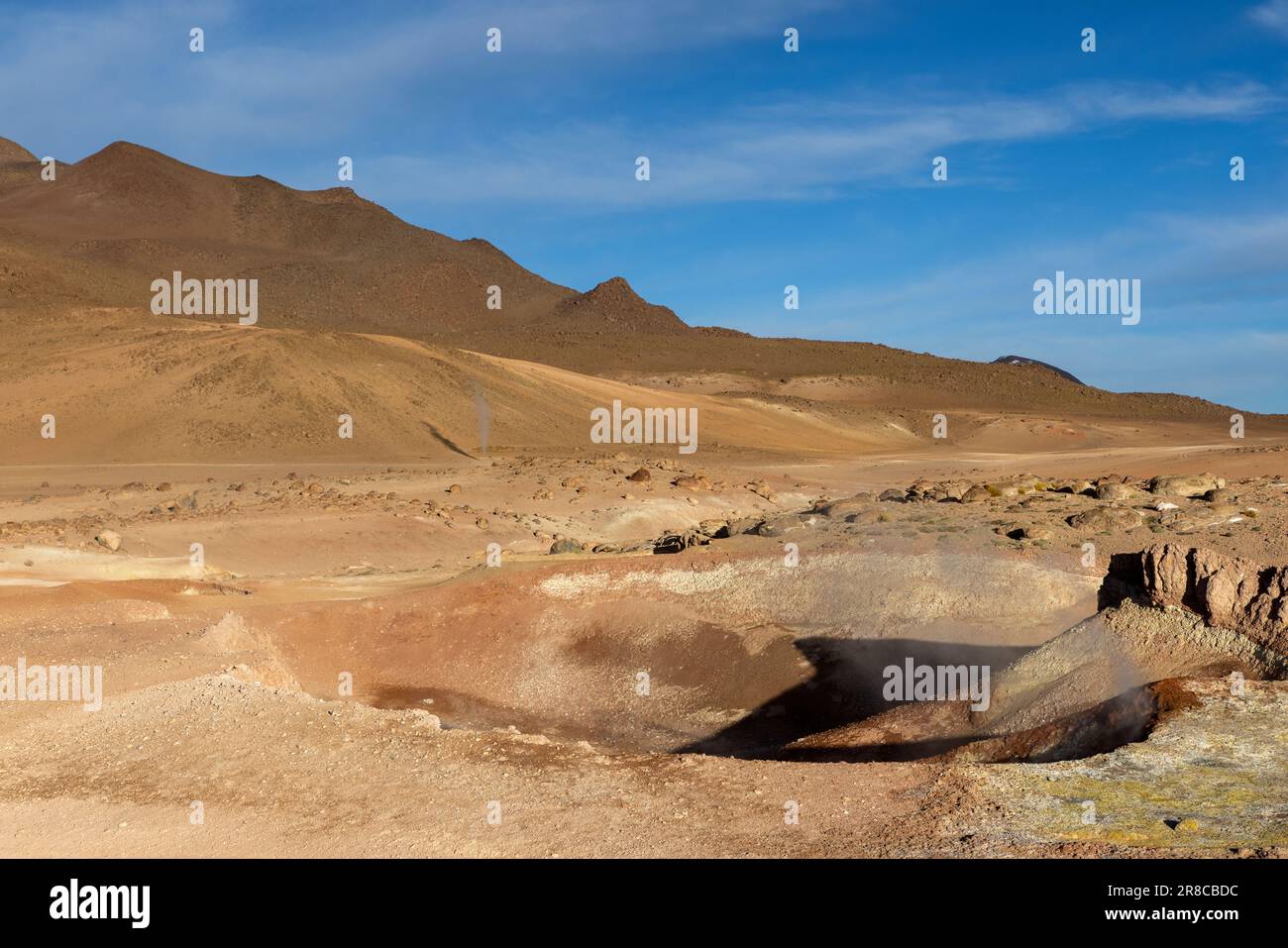 Stunning geothermic field of Sol de Mañana with its steaming geysers ...
