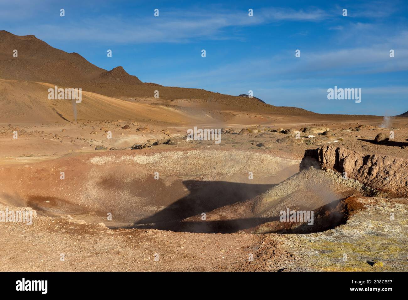 Stunning geothermic field of Sol de Mañana with its steaming geysers ...