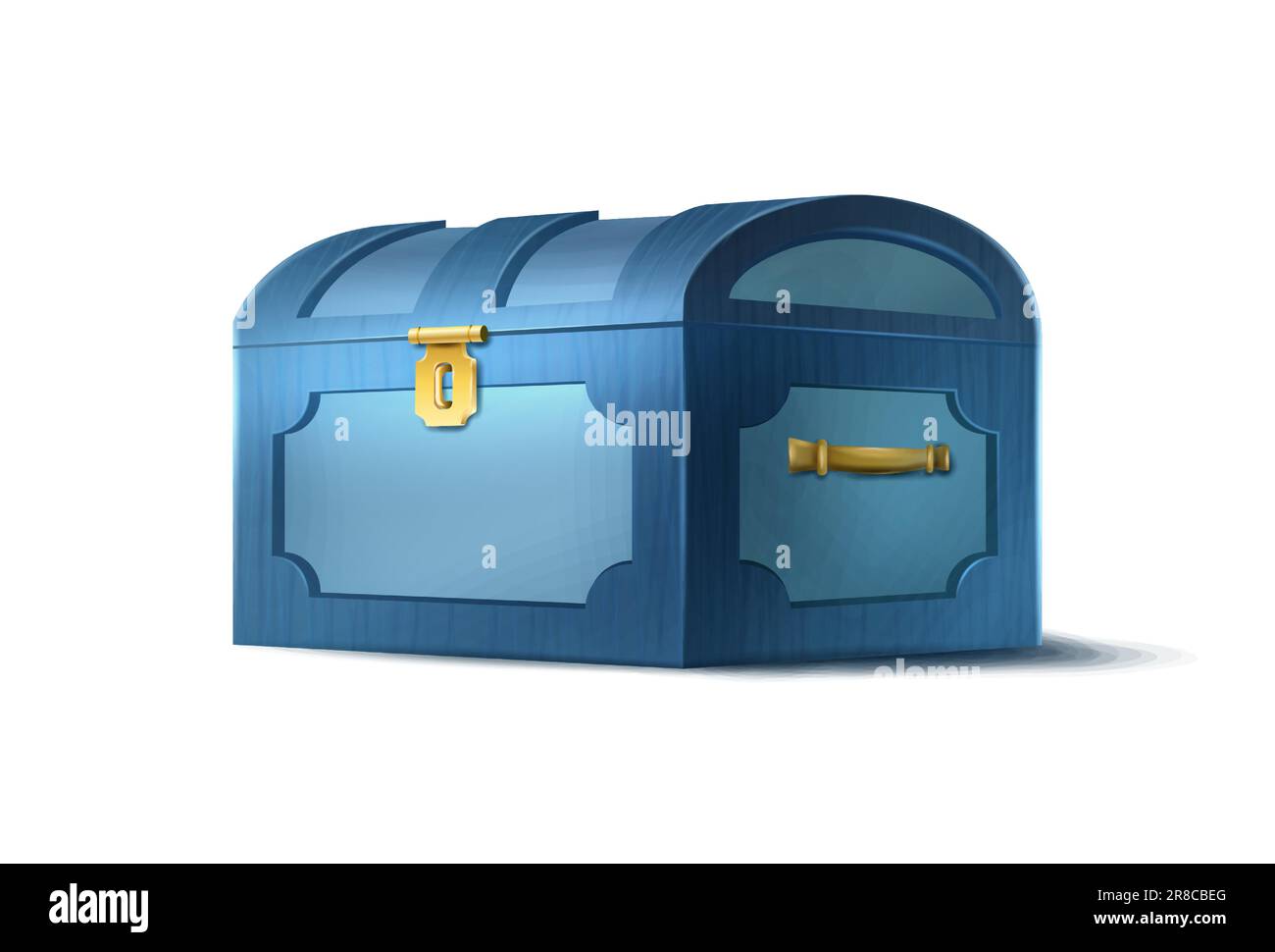 Cartoon style vector icon. Wooden treasure chest in blue color ...