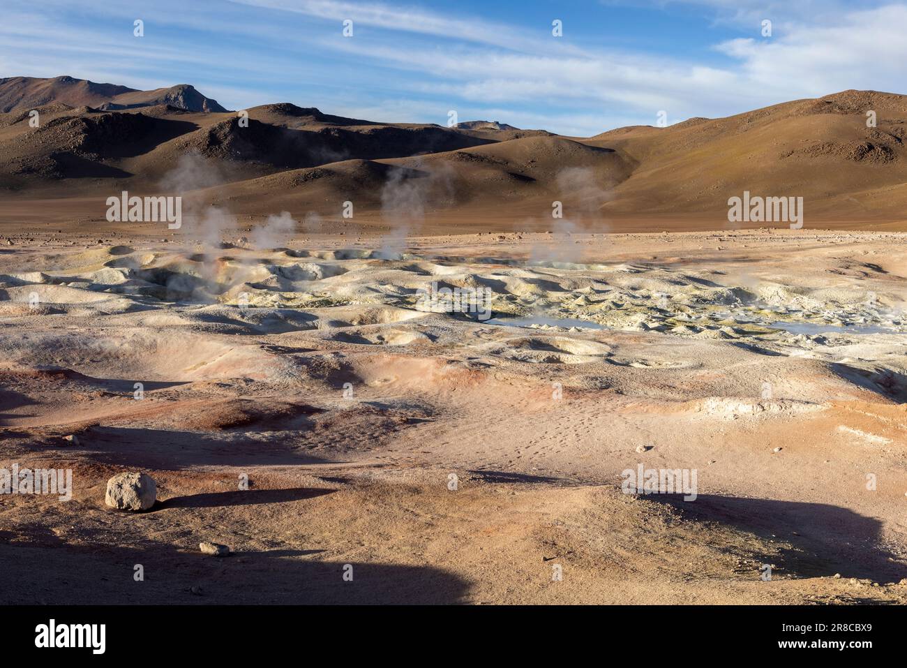 Stunning geothermic field of Sol de Mañana with its steaming geysers ...
