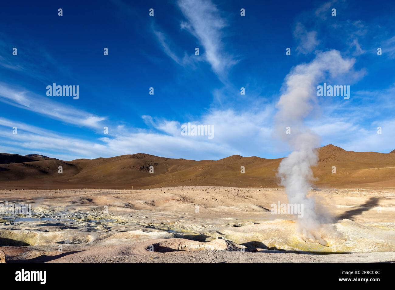 Stunning geothermic field of Sol de Mañana with its steaming geysers ...