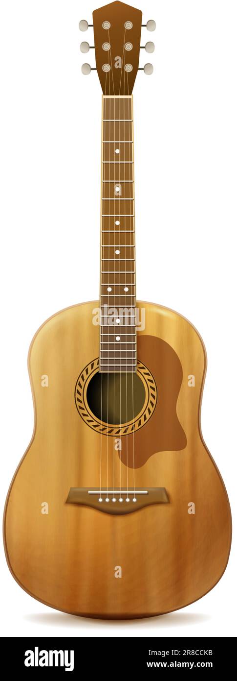 3d realistic vector icon. Acoustic wooden guitar. Isolated on white ...