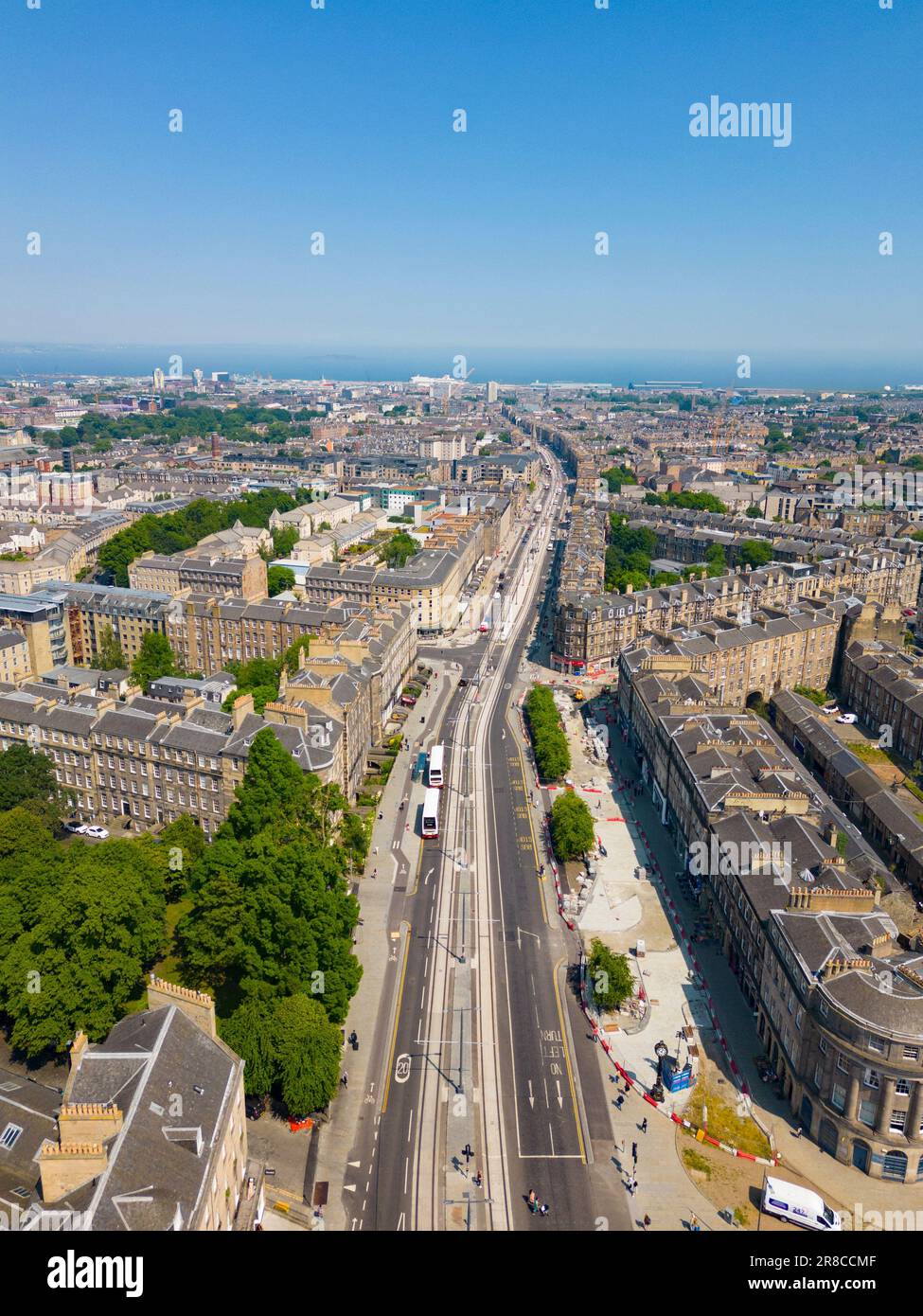 Aerial view of Leith Walk with completed tram lines in Edinburgh ...