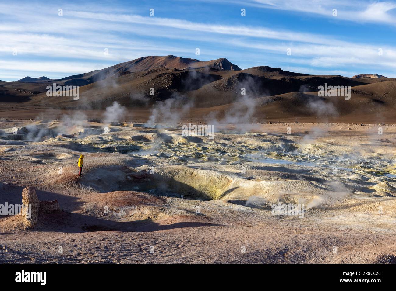 Stunning geothermic field of Sol de Mañana with its steaming geysers ...
