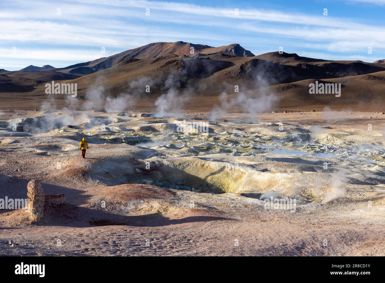 Stunning geothermic field of Sol de Mañana with its steaming geysers ...
