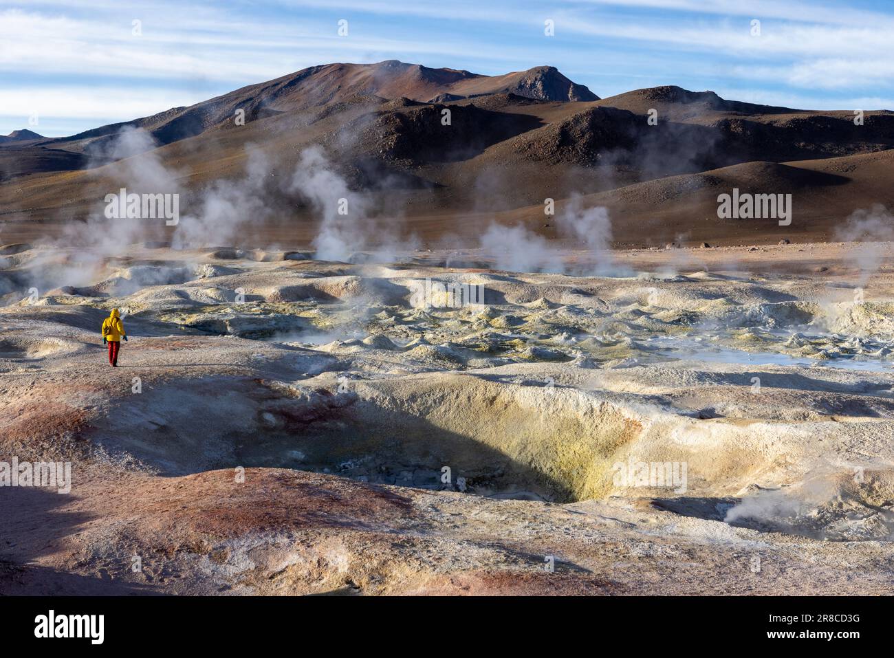 Stunning geothermic field of Sol de Mañana with its steaming geysers ...