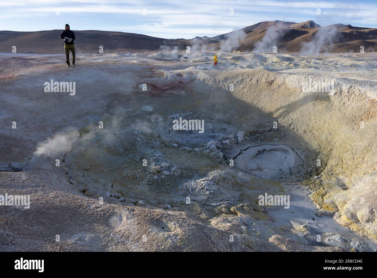 Stunning geothermic field of Sol de Mañana with its steaming geysers ...